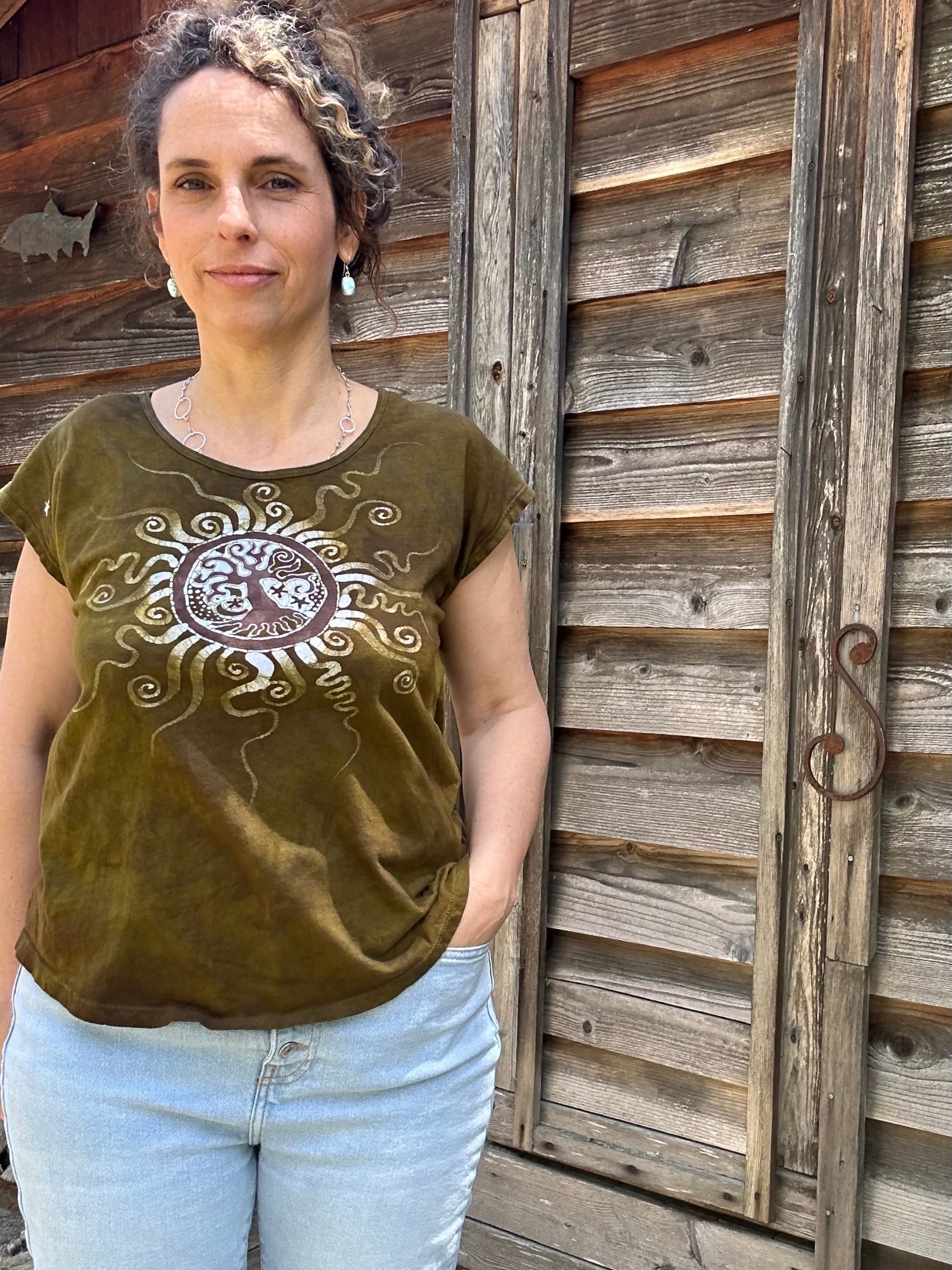 Tree of Life in Camo Green Handmade Batik Scoop Neck Top - Size Small ...